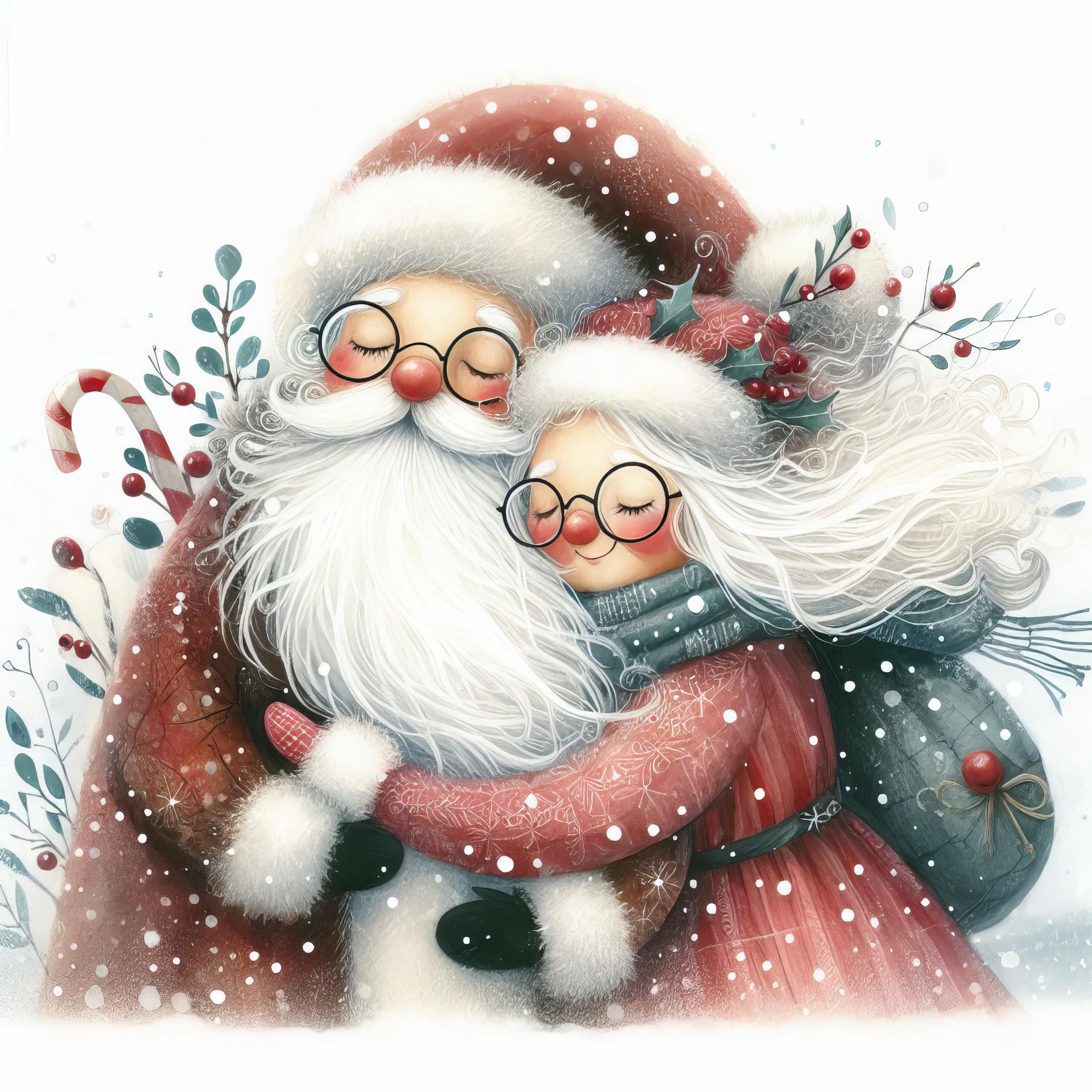 Mr. and Mrs. Claus Hugging - Clip Art Bundle, Digital Download, Digital Files, Whimsical, Xmas ...