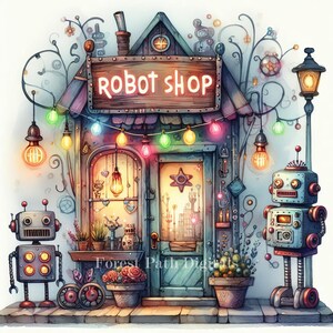 Robot Shop- Clip Art Bundle, Digital File Images Download, Whimsical ...