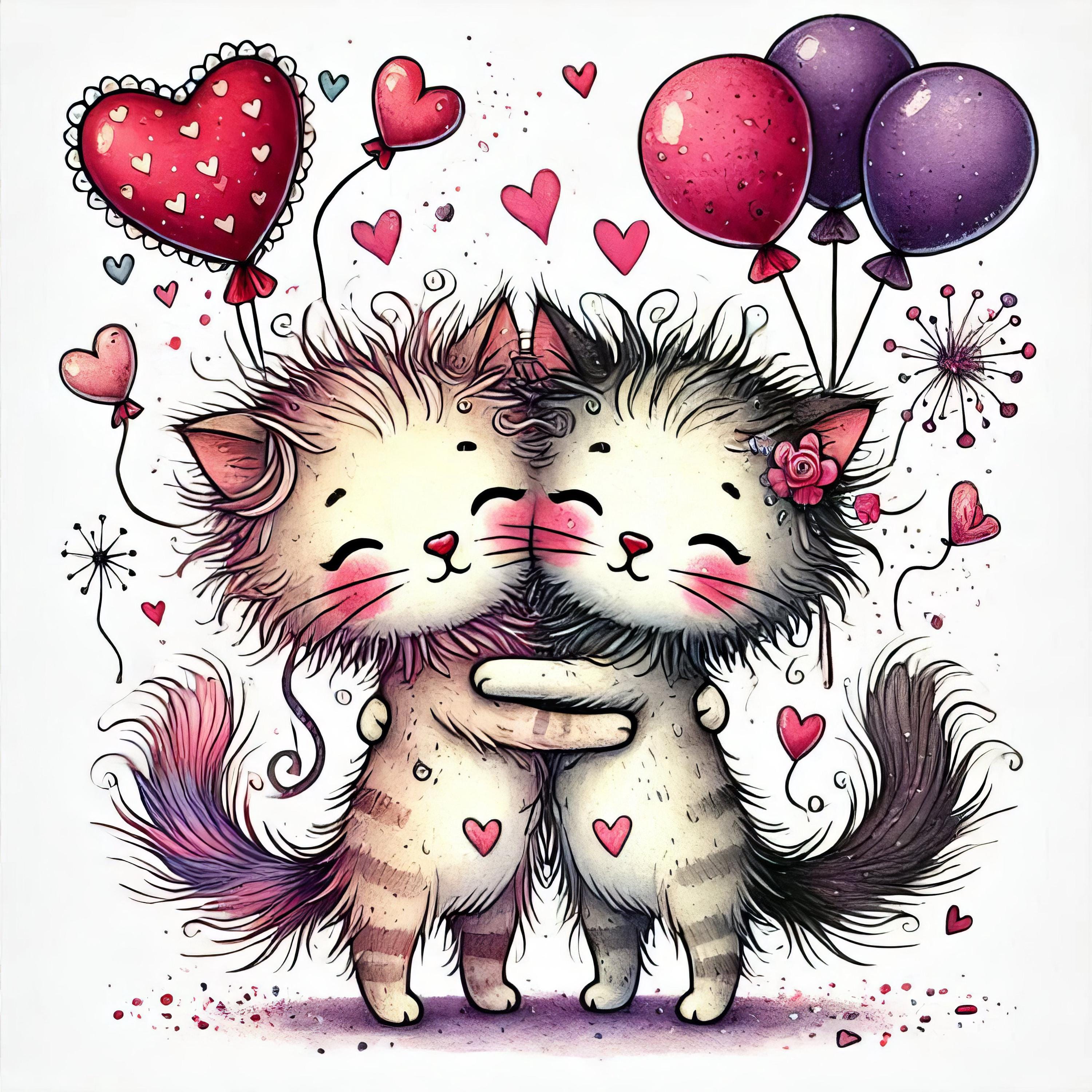 Quirky Cat Valentine - Clip Art Bundle, Digital Download, Digital Files ...