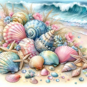 Shell Beach - Clip Art Bundle, Digital Images Files Download, Whimsical ...