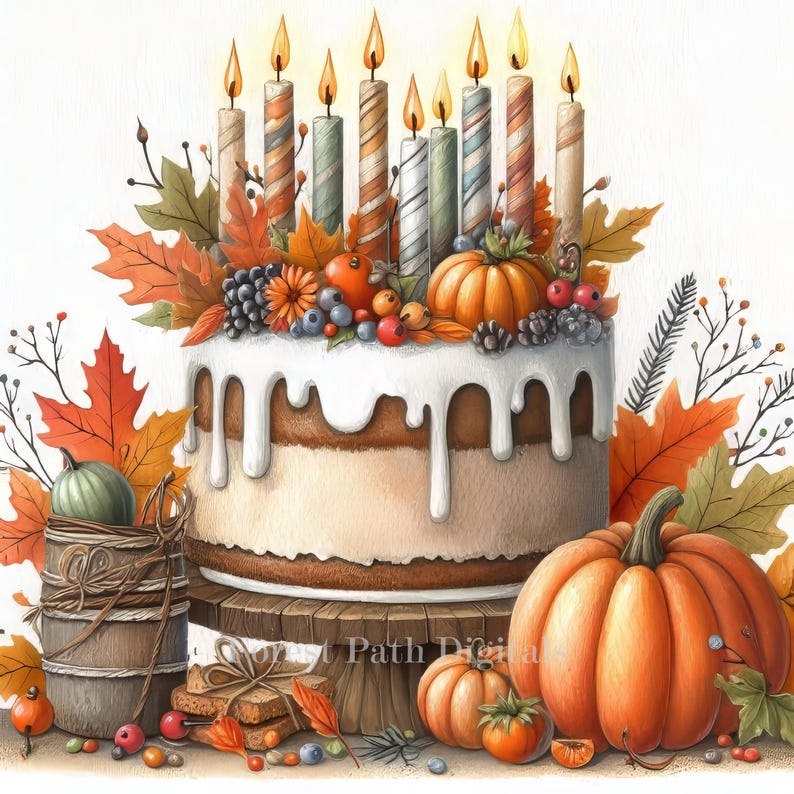 Autumn Birthday Cake -clip Art Bundle, Digital Files Download ...