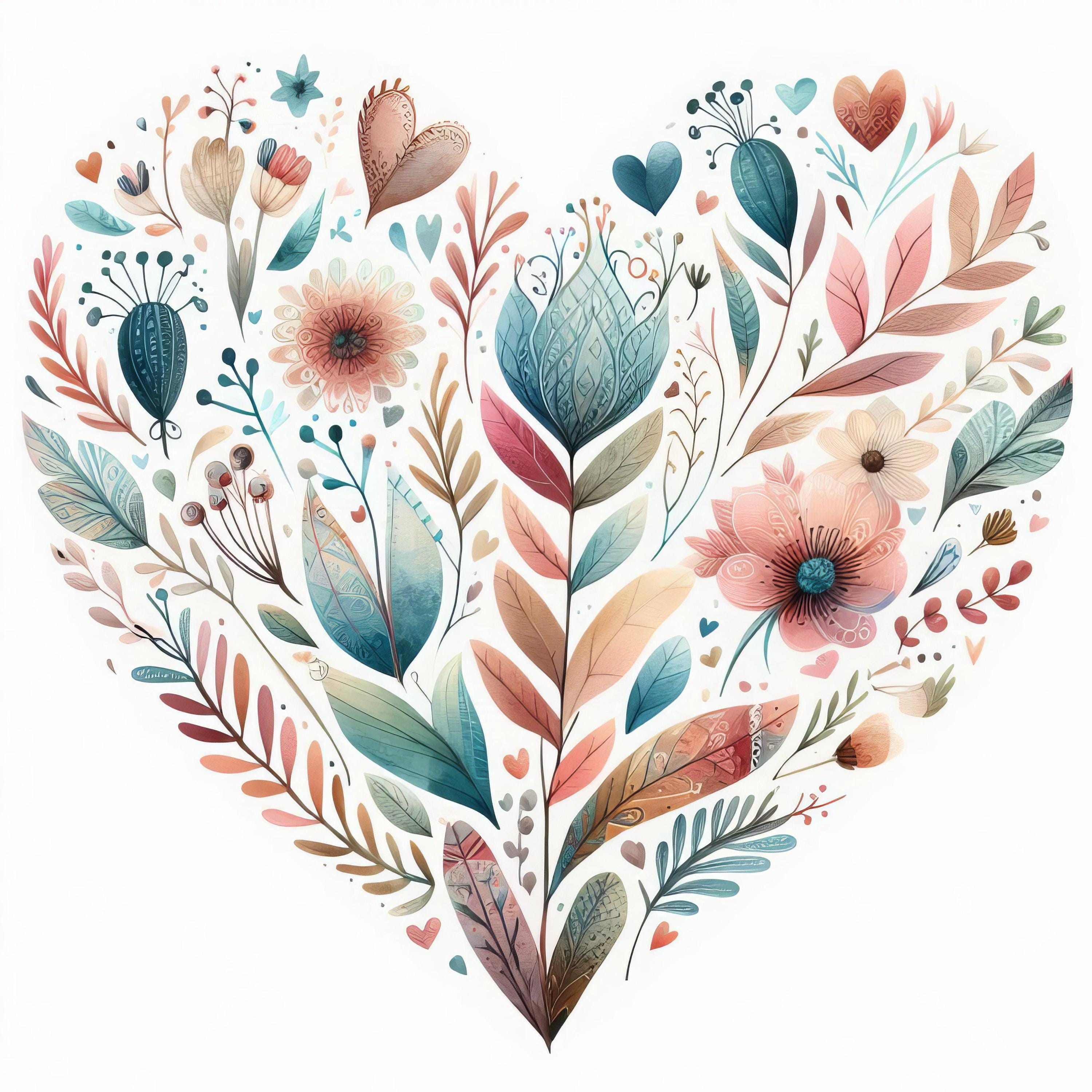 Boho Hearts - Clip Art Bundle, Digital Images Files Download, Whimsical ...