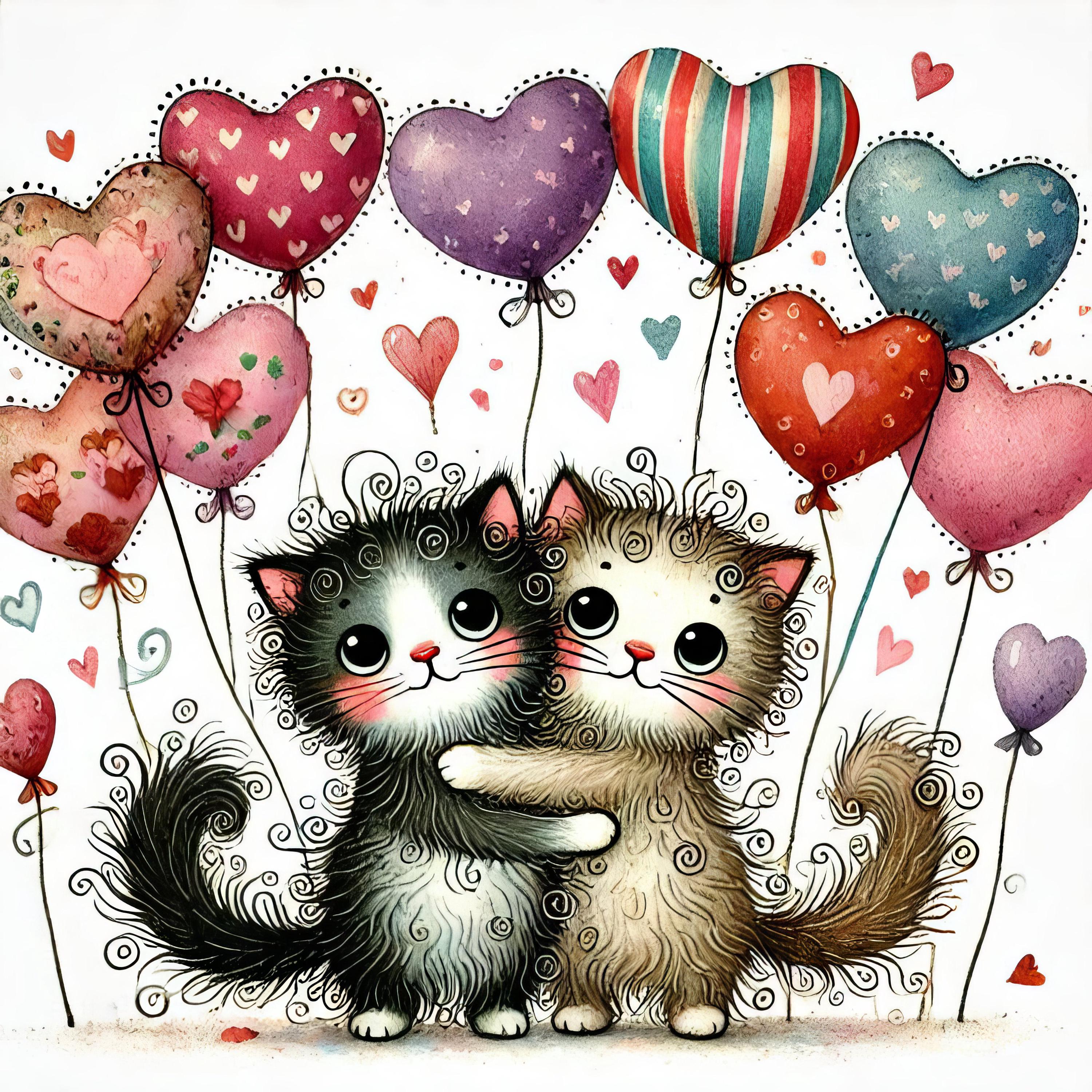 Quirky Cat Valentine - Clip Art Bundle, Digital Download, Digital Files ...