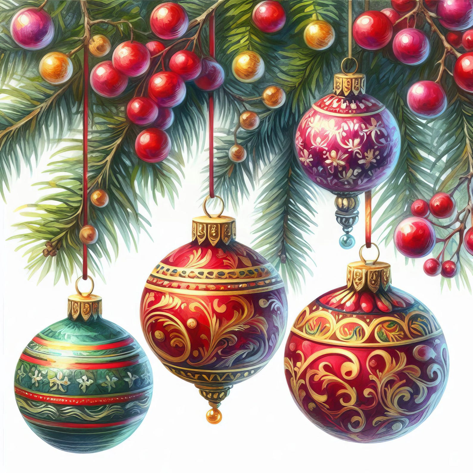 Classic Christmas Ornaments - Clip Art Bundle, Digital Download ...