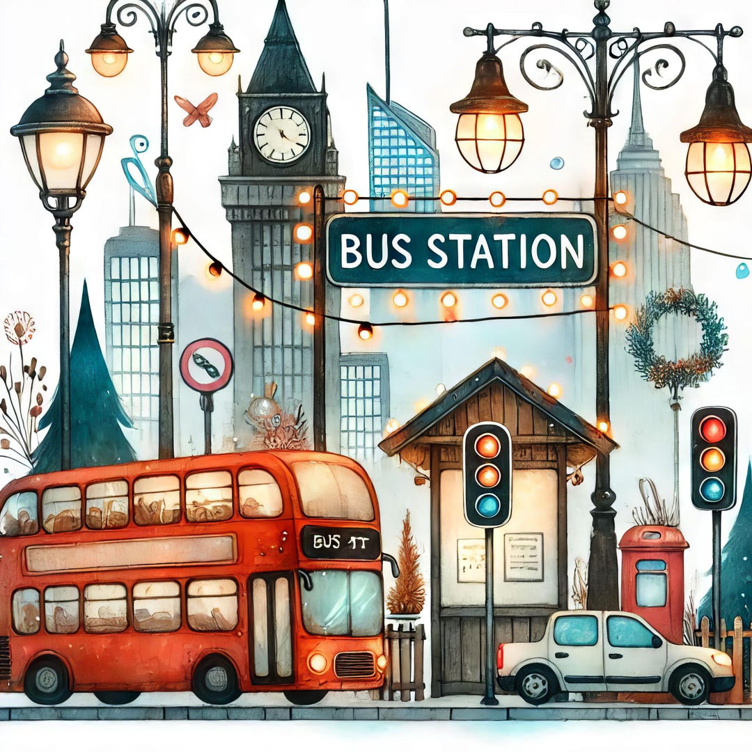 Bus Station - Clip Art Bundle, Digital Files Image Download, Whimsical ...