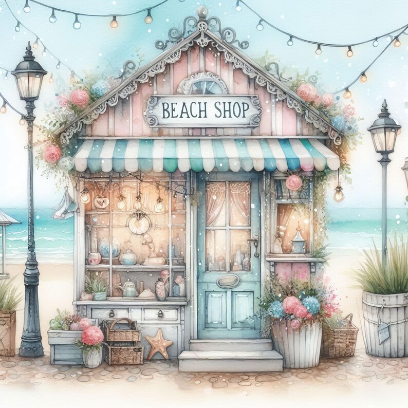 Beach Shop - Clip Art Bundle, Digital Files Images Download, Whimsical ...
