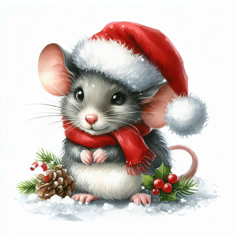 Sweet Christmas Mouse - Clip Art Bundle, Digital Files Download ...
