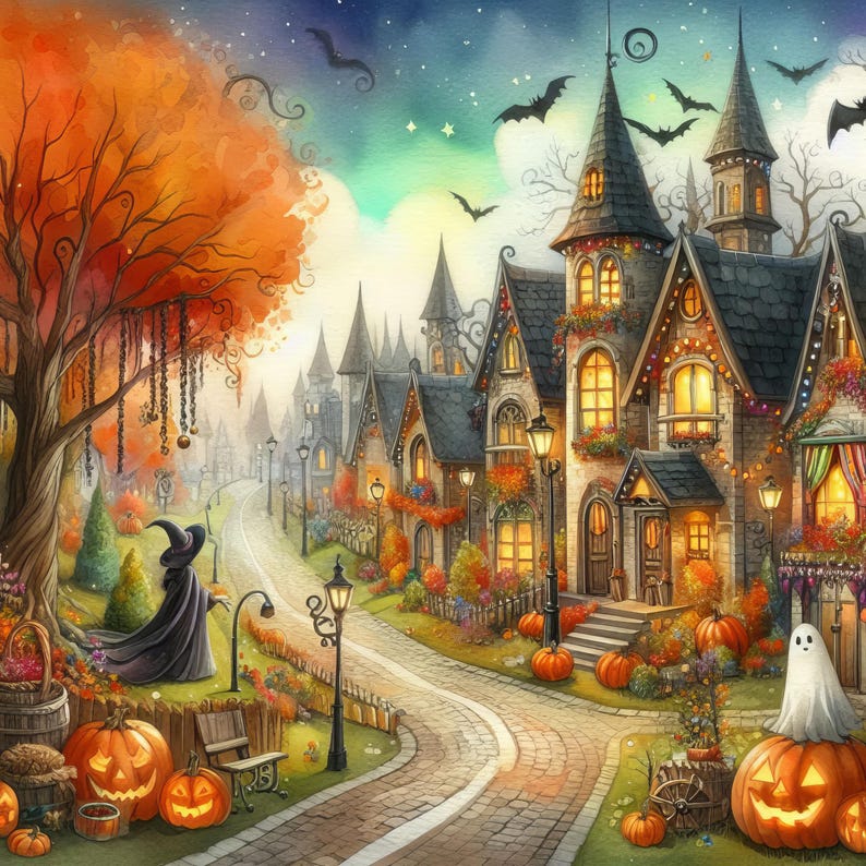 Whimsical Halloween Town - Clip Art Bundle, Digital Download, Digital ...