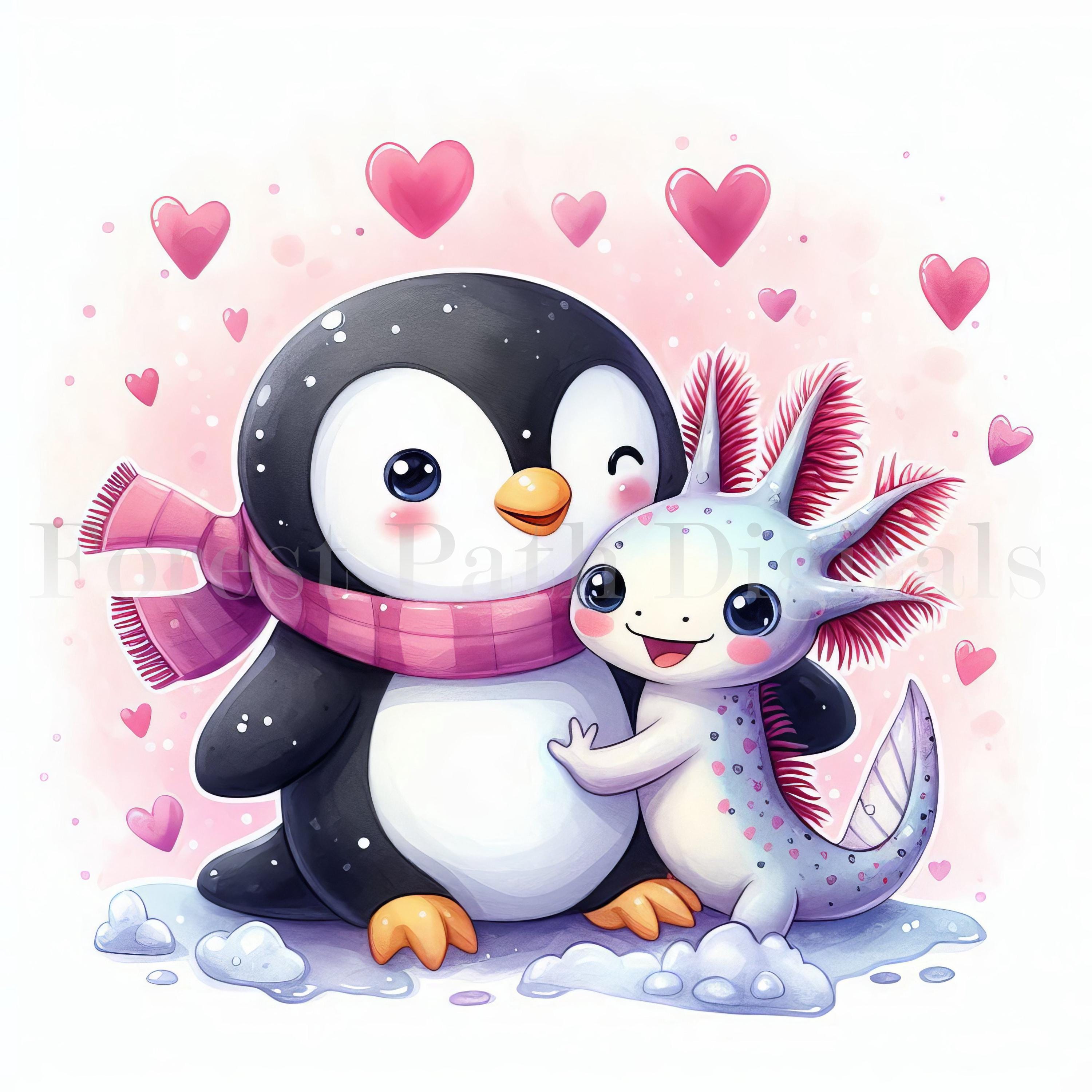 Axolotl & Penguin Valentine - Clip Art Bundle, Digital Download ...