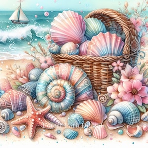 Shell Beach - Clip Art Bundle, Digital Images Files Download, Whimsical ...