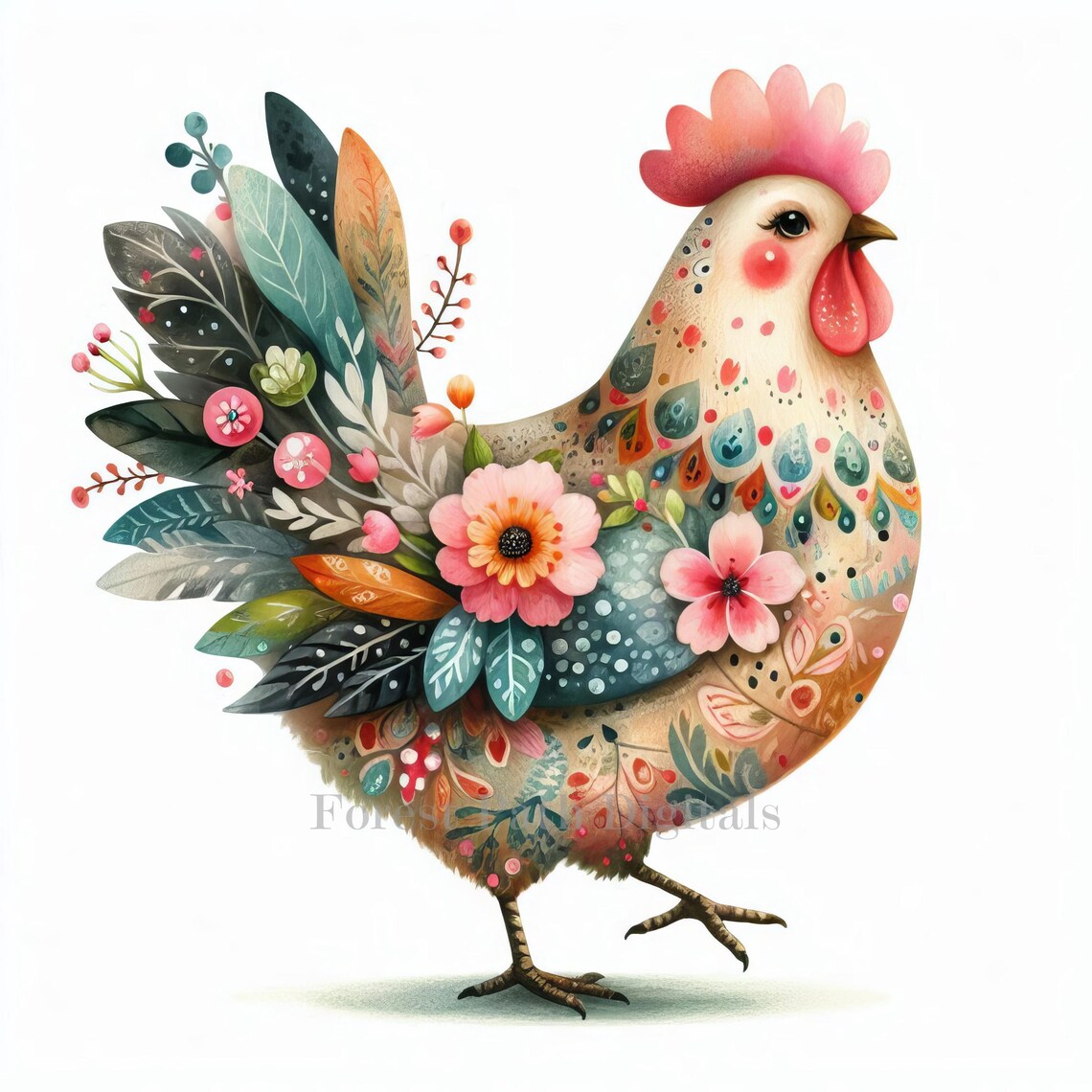 Floral Chickens - Clip Art Bundle, Digital Download, Digital Files ...
