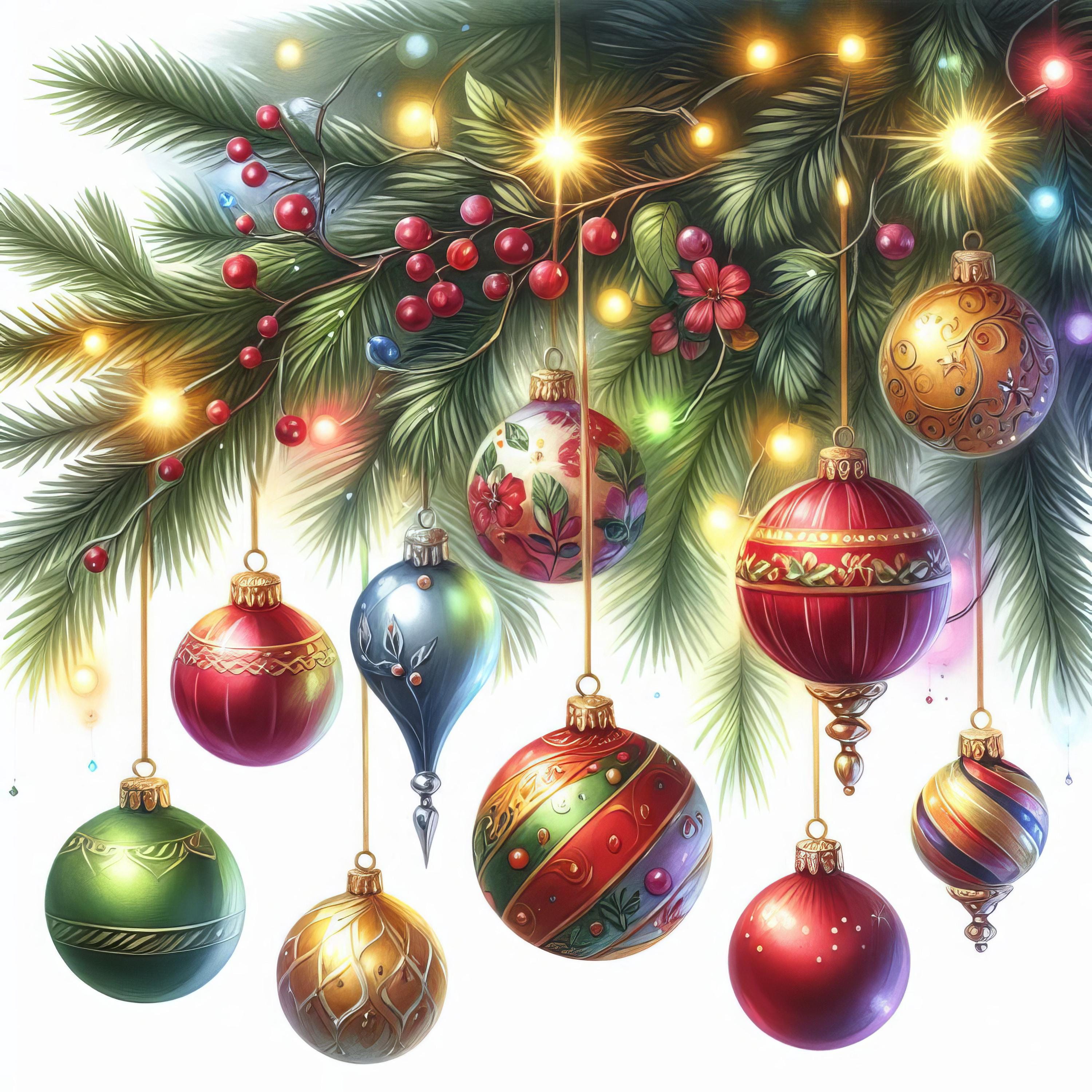 Classic Christmas Ornaments - Clip Art Bundle, Digital Download ...