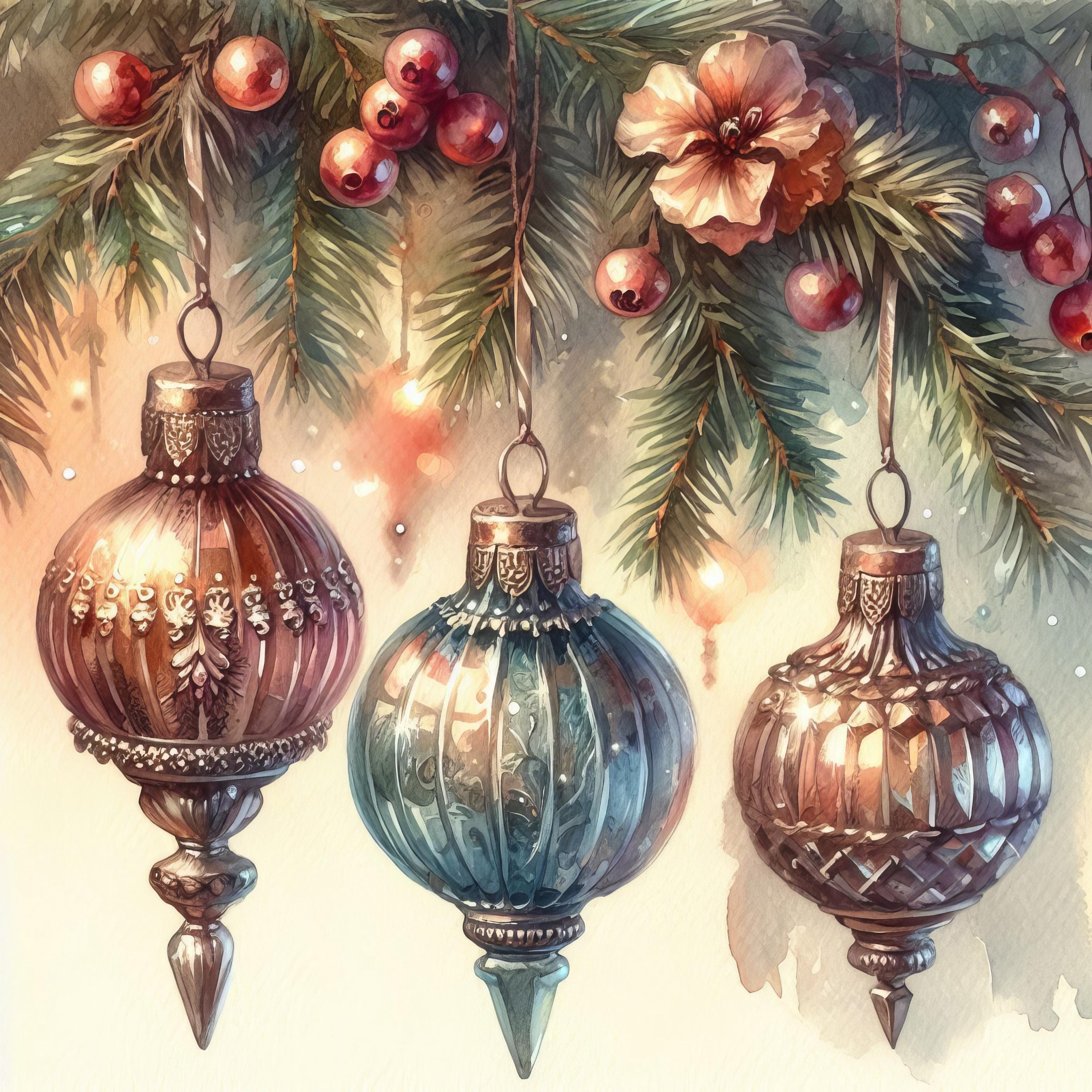 Vintage Christmas Ornaments - Clip Art Bundle, Digital Download ...