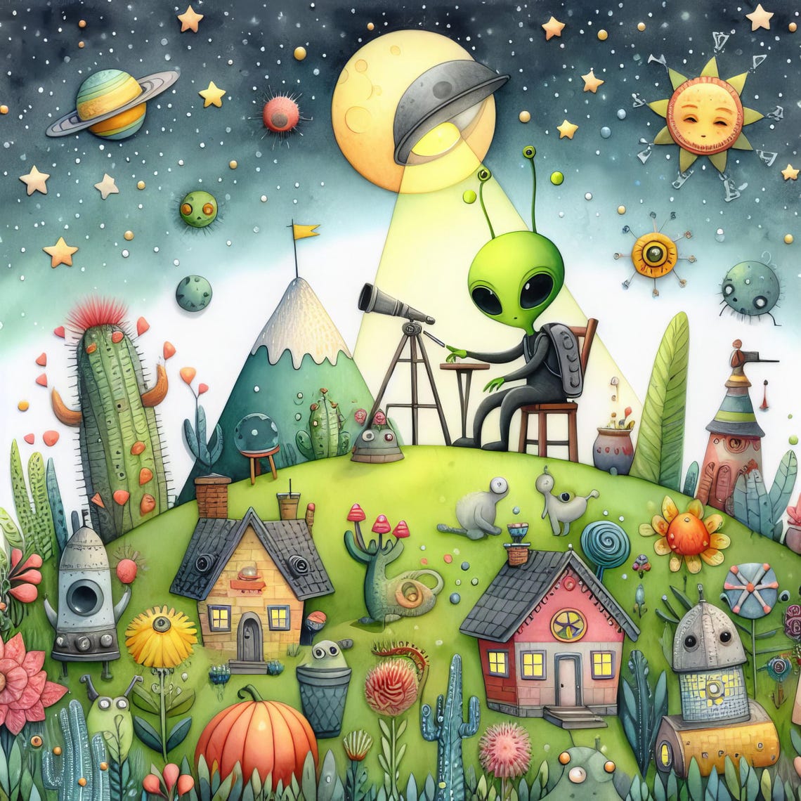 Whimsical Alien Paper - Clip Art Bundle, Digital Download, Outer Space ...