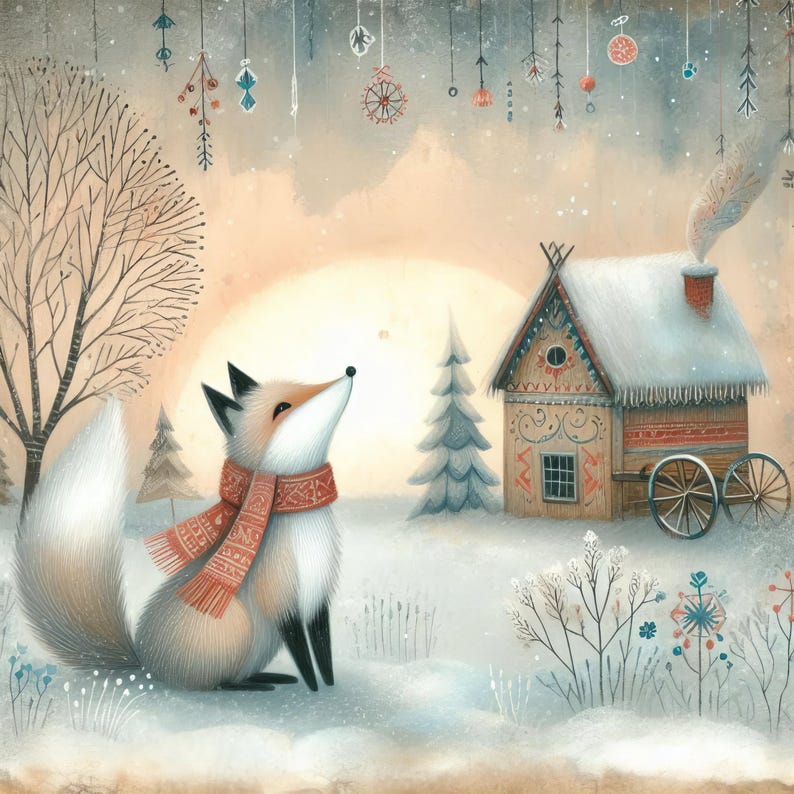 Primitive Snowy Fox - Clip Art Bundle, Digital Download, Digital Files ...
