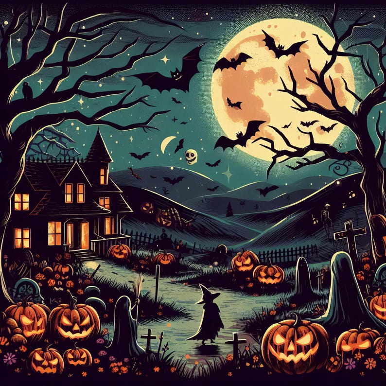 Retro Haunted House - Clip Art Bundle, Digital Download Images Files ...