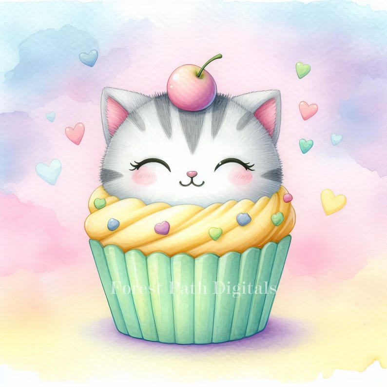 Kitty Cupcakes - Pastel, Clip Art, Download, Digital Files, Whimsical ...
