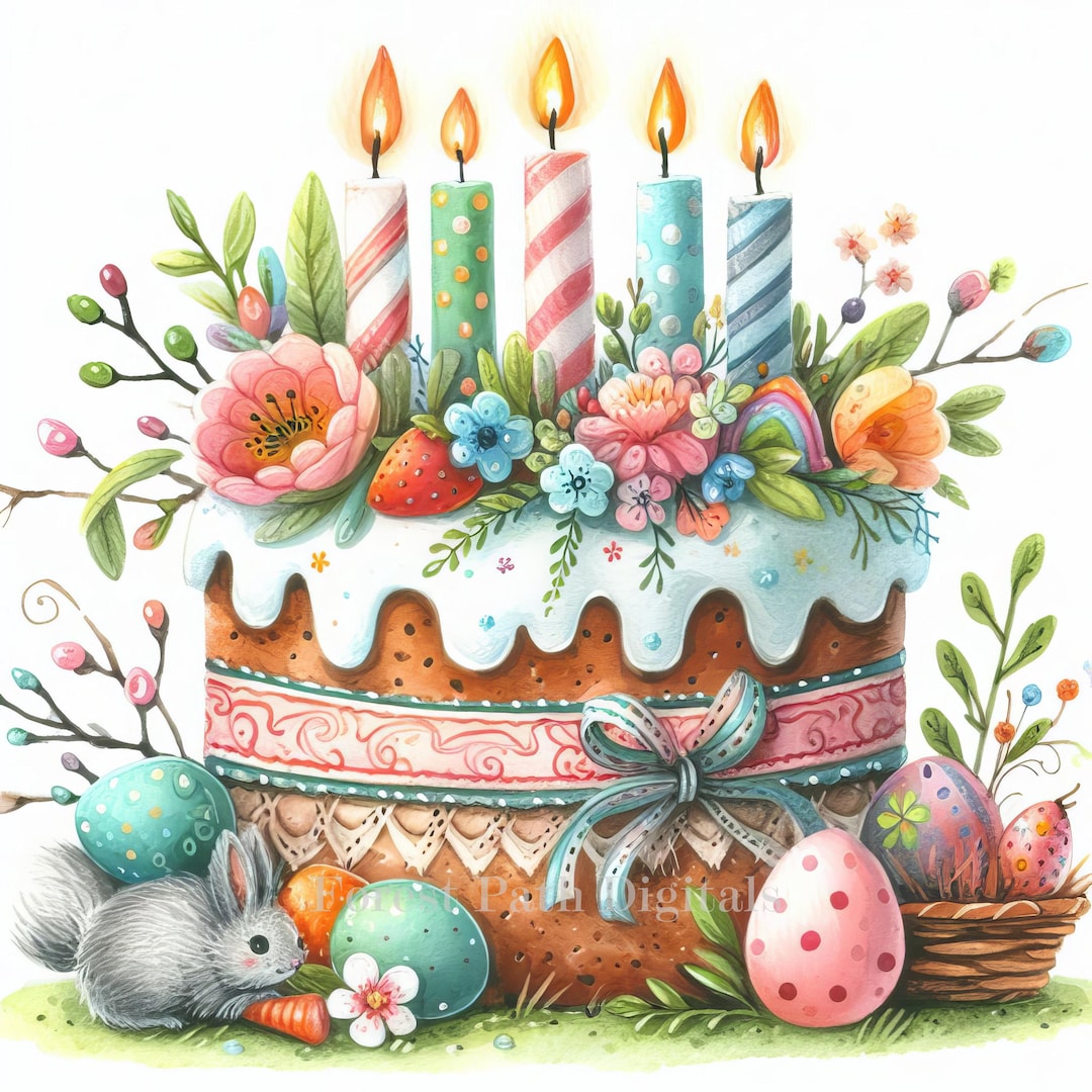 Spring Birthday Cake -clip Art Bundle, Digital Files Download ...