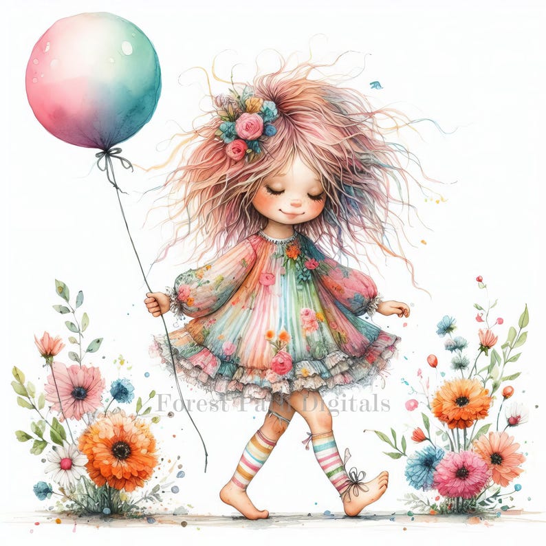 Little Girl With Balloon- Clip Art Bundle, Digital Download, Digital ...