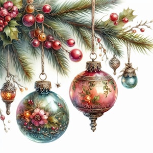 Vintage Christmas Ornaments - Clip Art Bundle, Digital Download ...