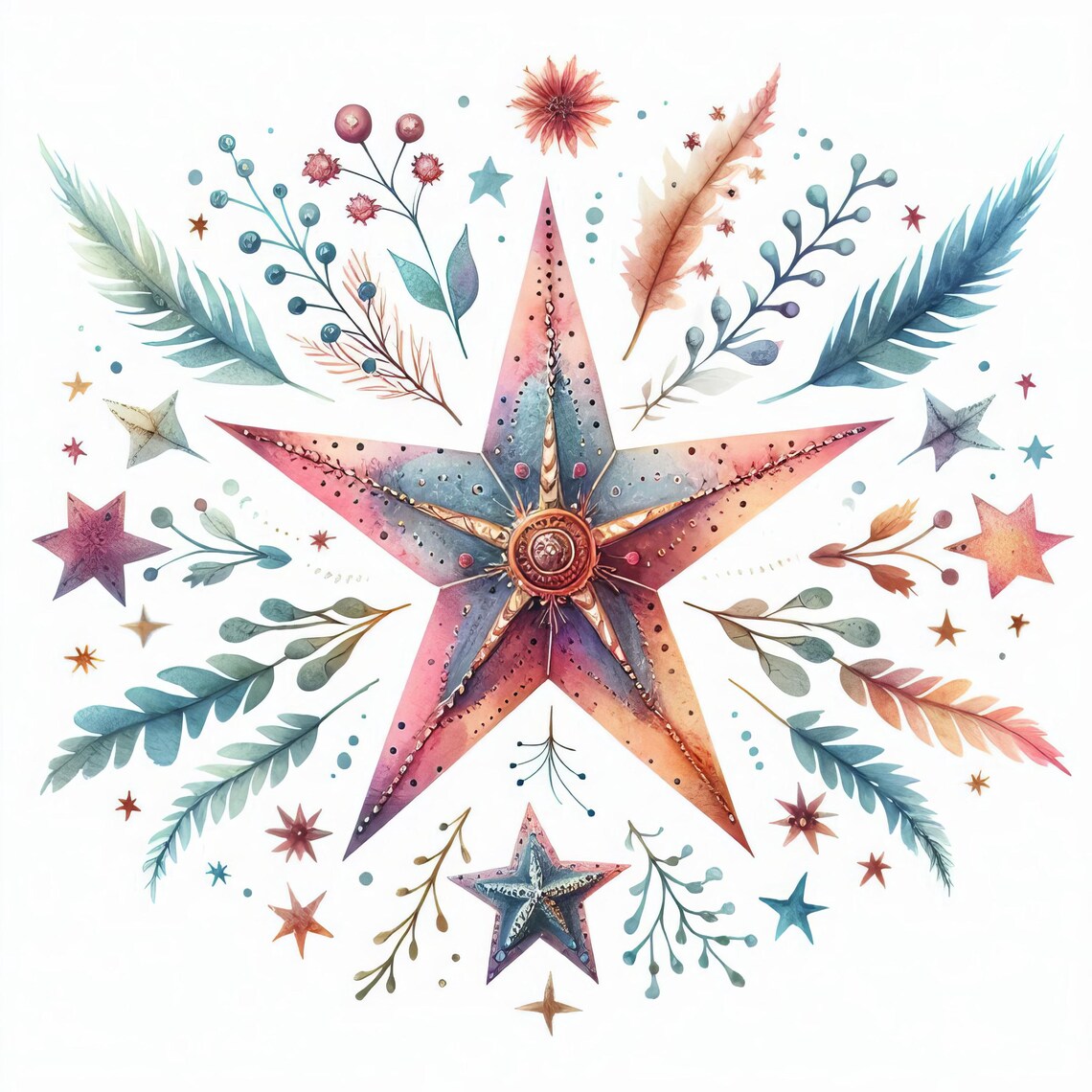 Boho Stars - Clip Art Bundle, Digital Image Files Download, Whimsical ...