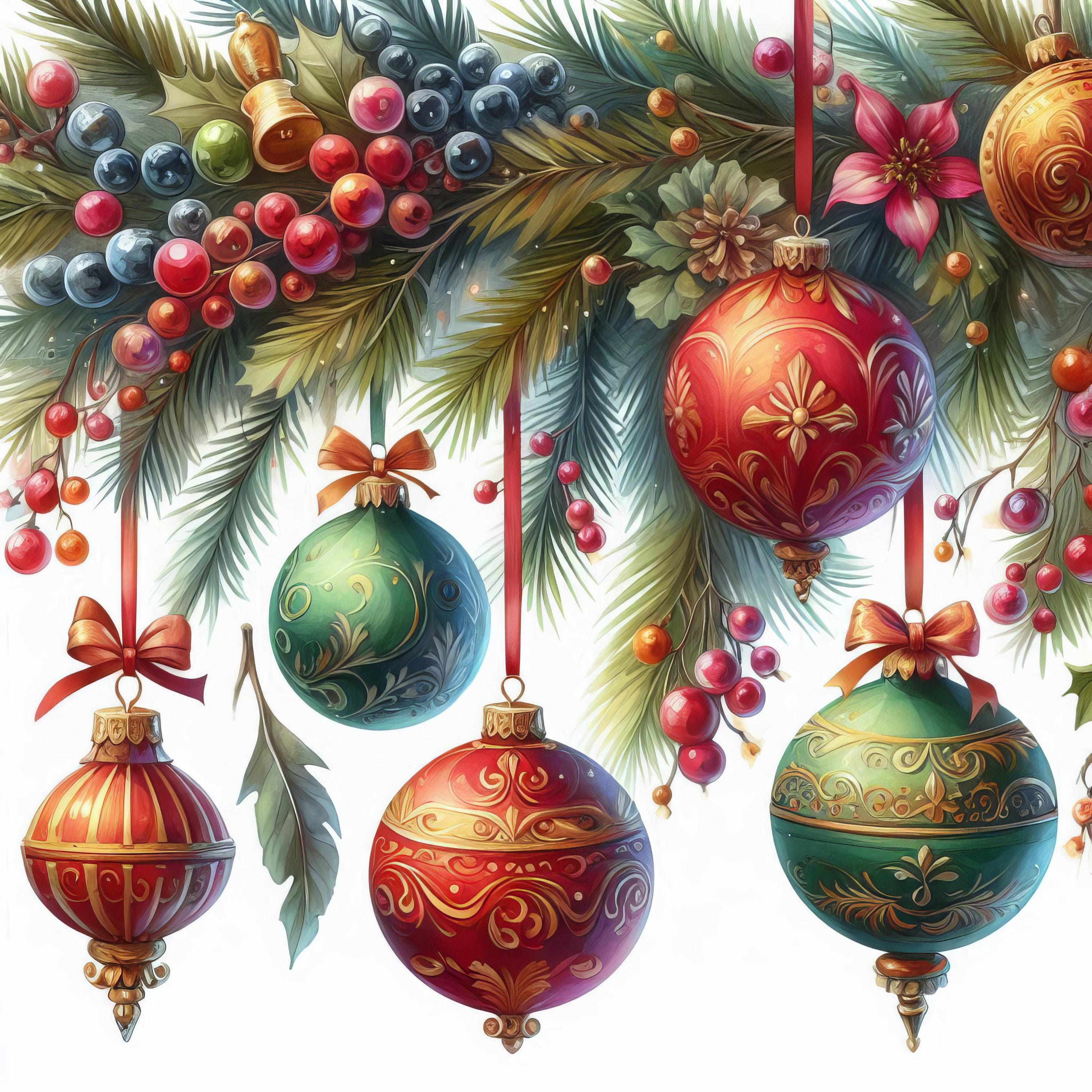 Classic Christmas Ornaments - Clip Art Bundle, Digital Download ...