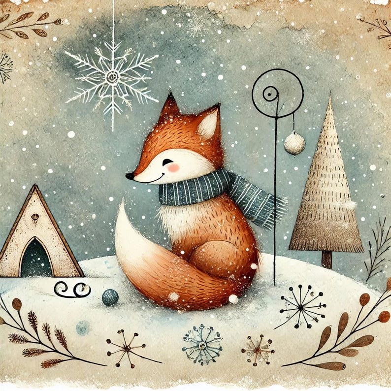 Primitive Snowy Fox - Clip Art Bundle, Digital Download, Digital Files ...