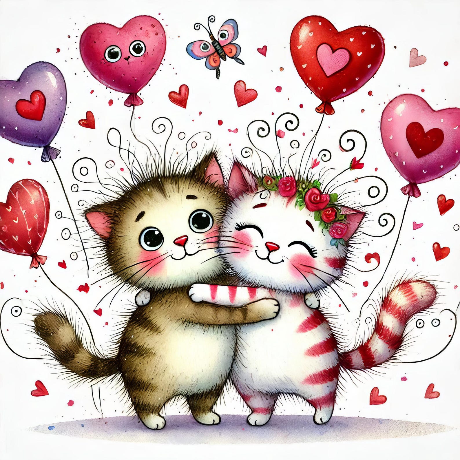 Quirky Cat Valentine - Clip Art Bundle, Digital Download, Digital Files ...