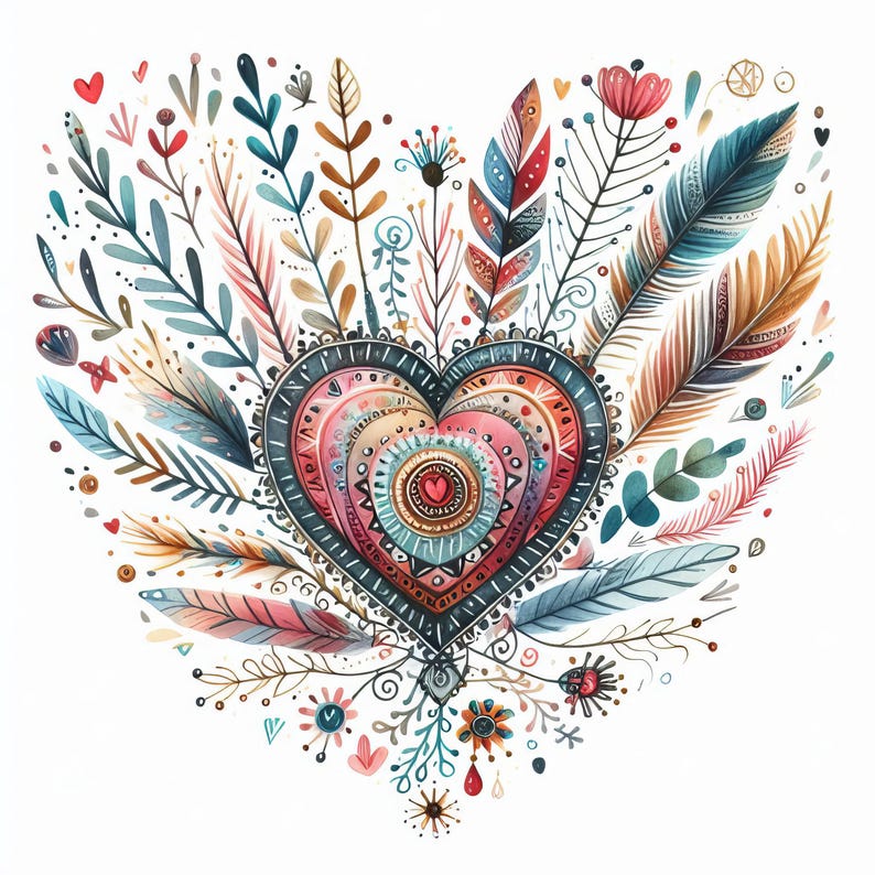 Boho Hearts - Clip Art Bundle, Digital Images Files Download, Whimsical ...