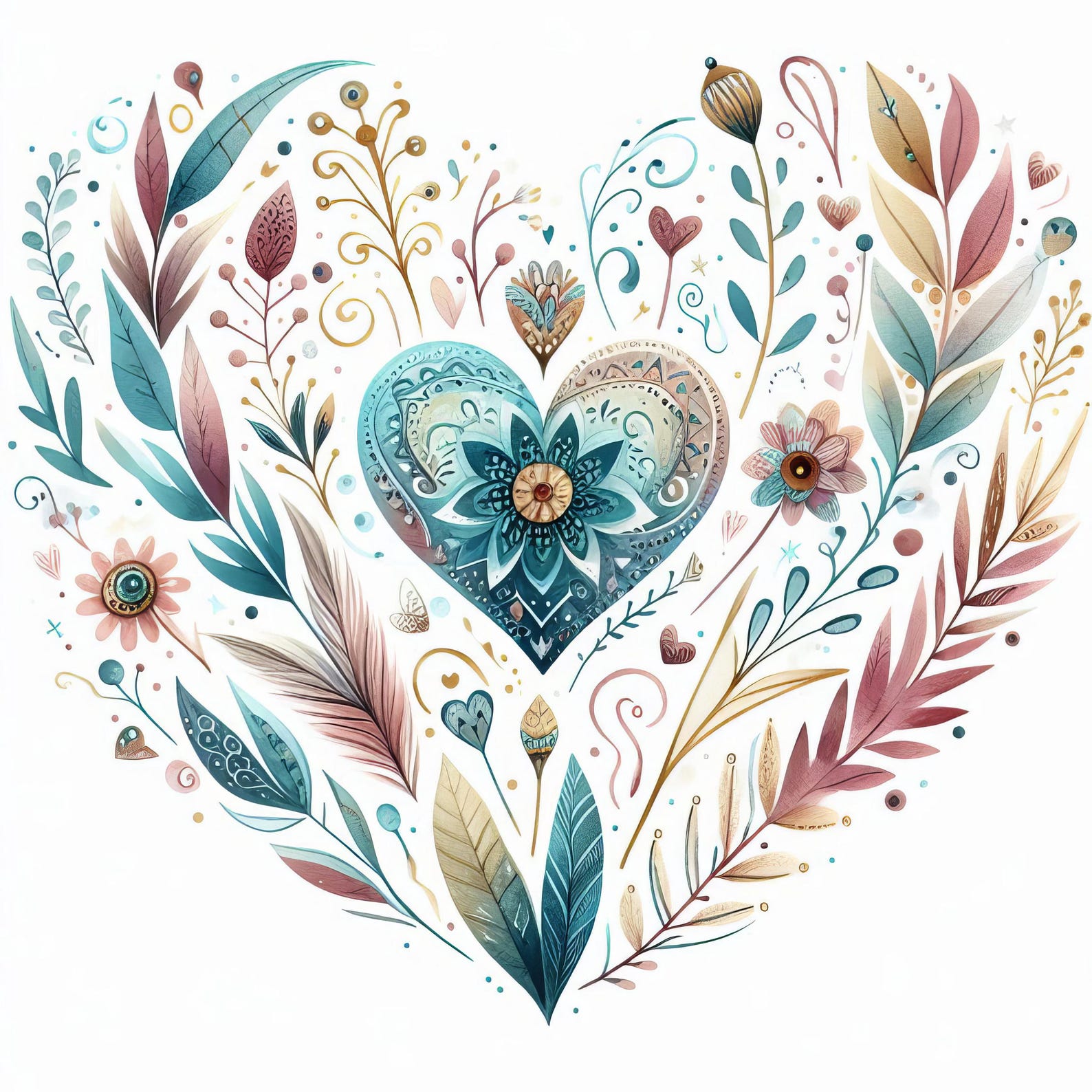 Boho Hearts - Clip Art Bundle, Digital Images Files Download, Whimsical ...