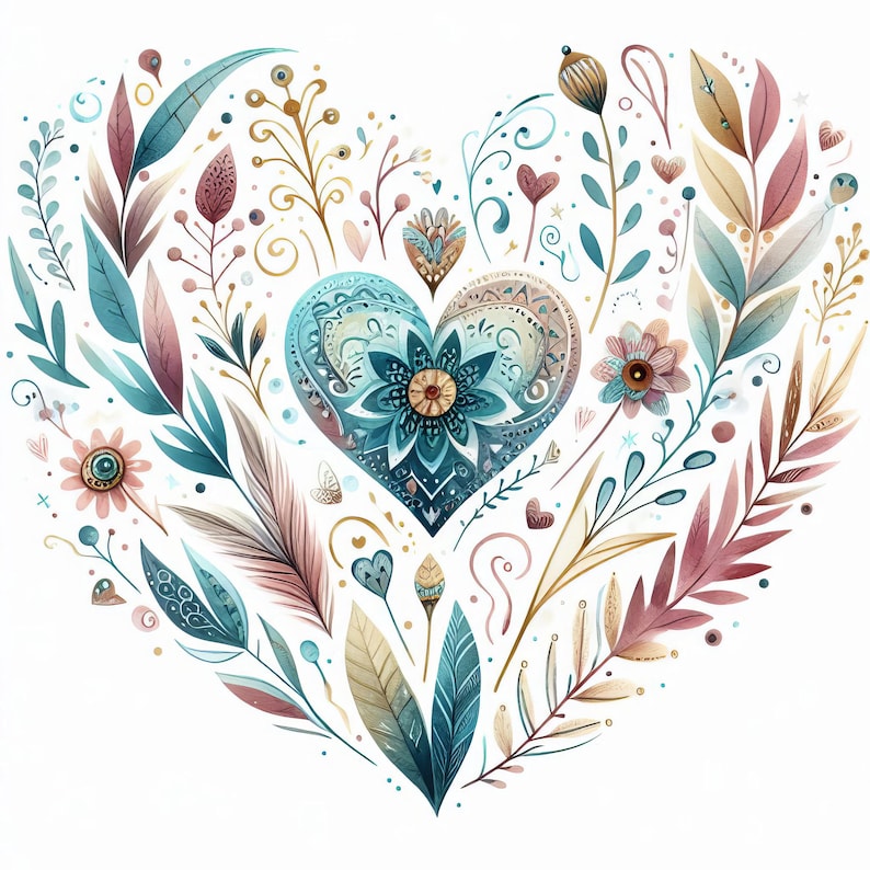 Boho Hearts - Clip Art Bundle, Digital Images Files Download, Whimsical ...