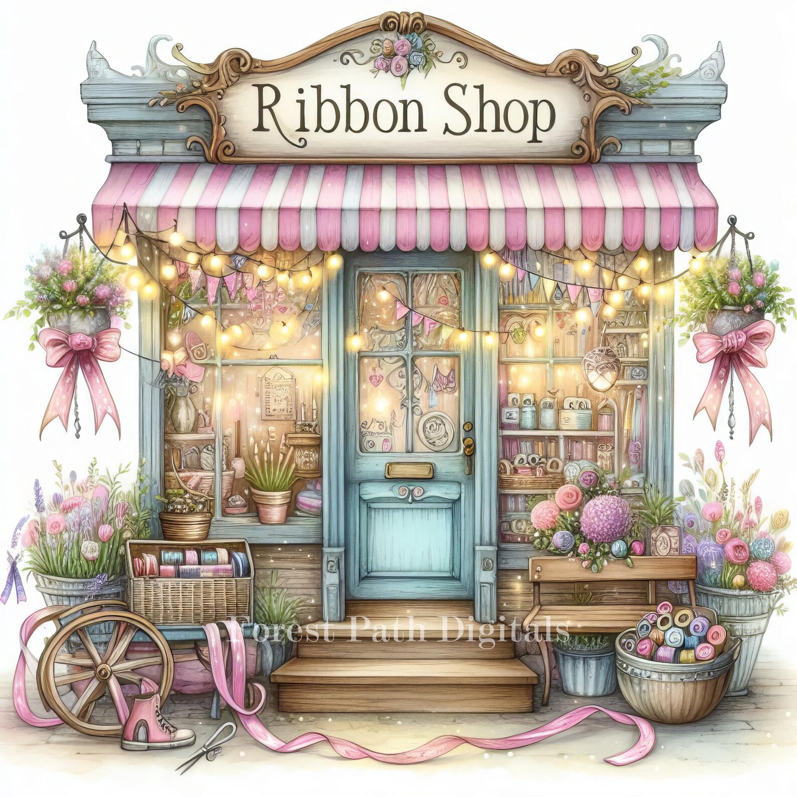 Ribbon Shop- Clip Art Bundle, Digital File Images Download, Whimsical ...