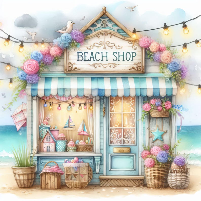 Beach Shop - Clip Art Bundle, Digital Files Images Download, Whimsical ...