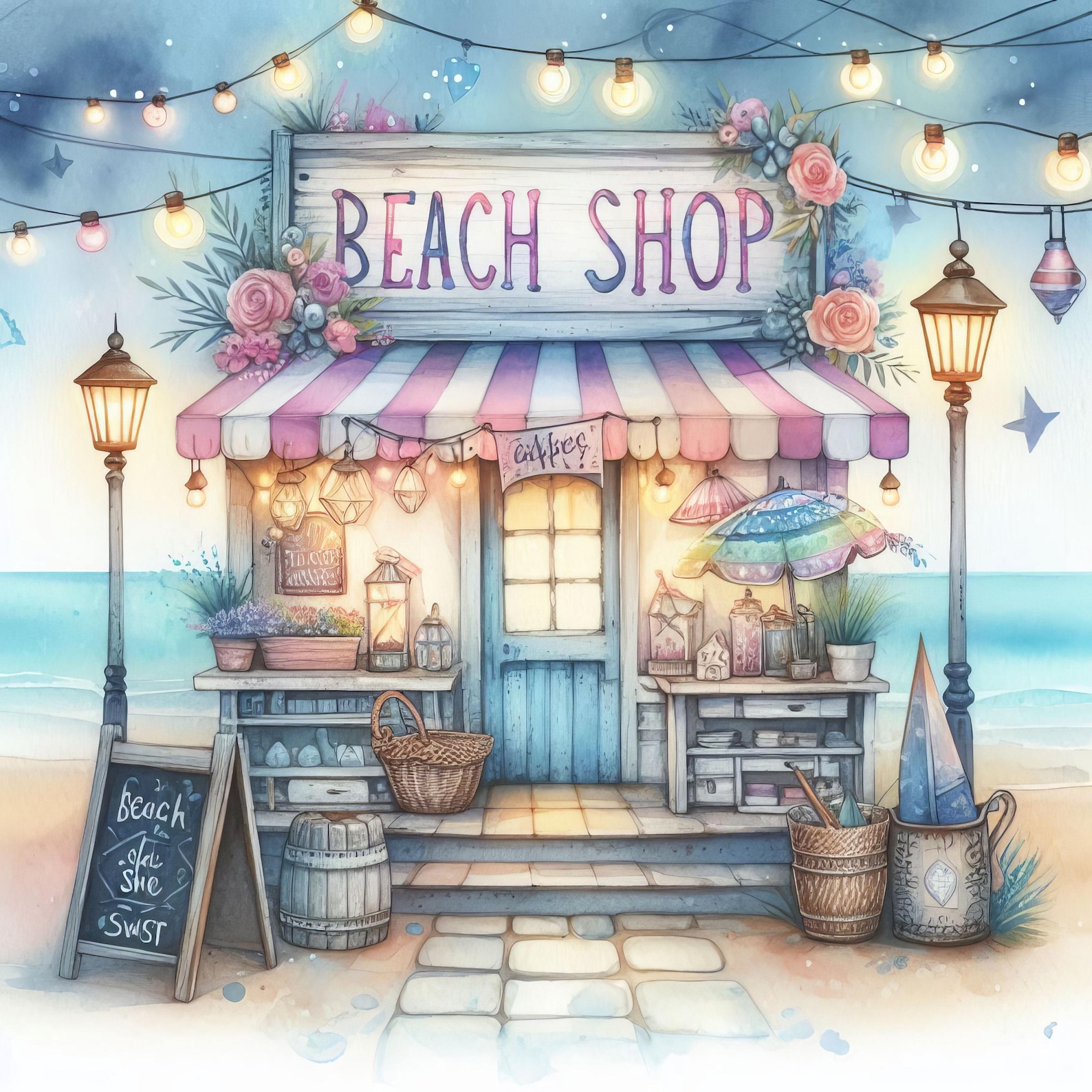 Beach Shop - Clip Art Bundle, Digital Files Images Download, Whimsical ...