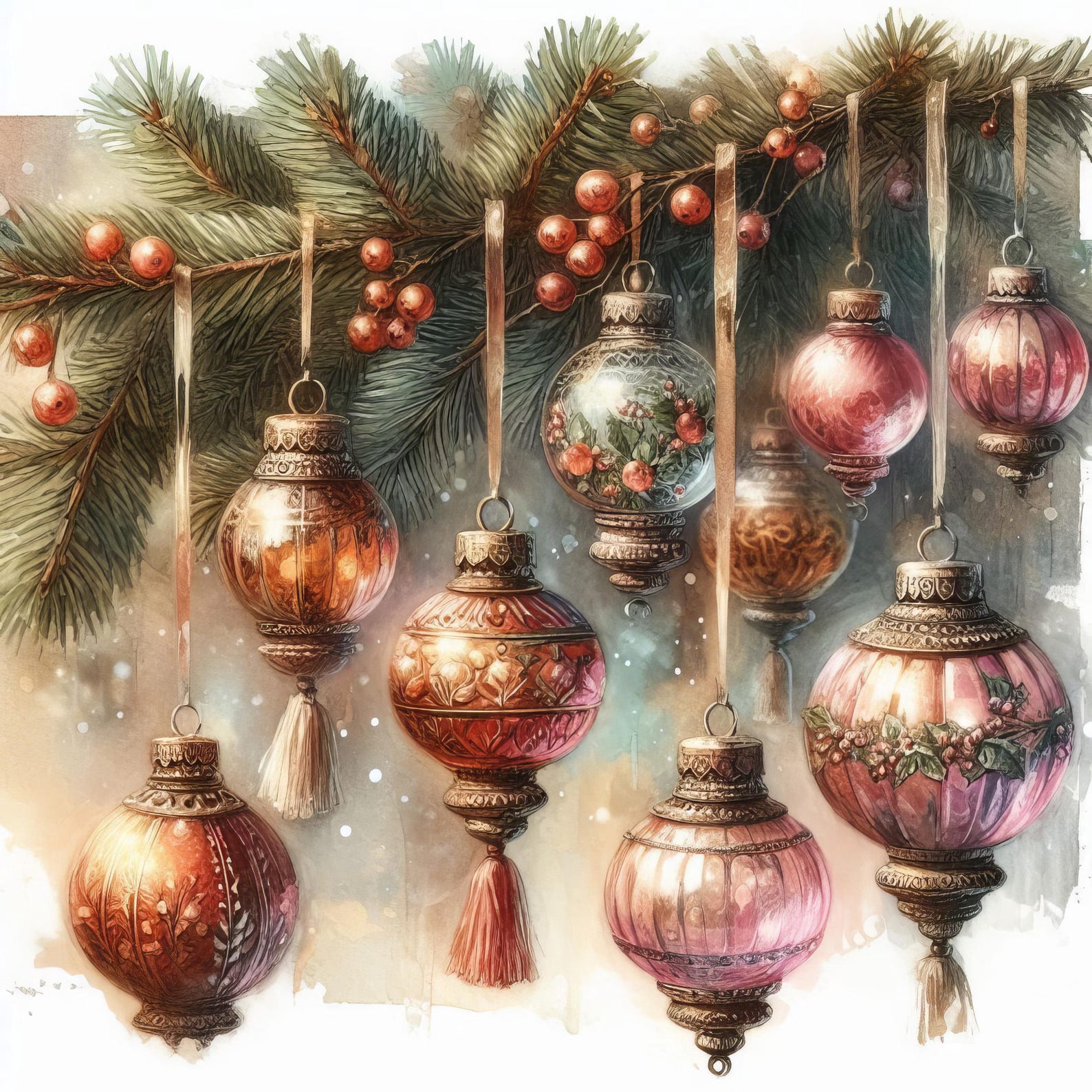 Vintage Christmas Ornaments - Clip Art Bundle, Digital Download ...