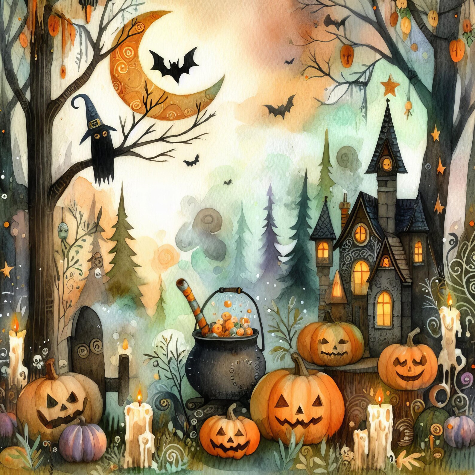 Magical Halloween Forest - Clip Art Bundle, Digital Download, Digital ...