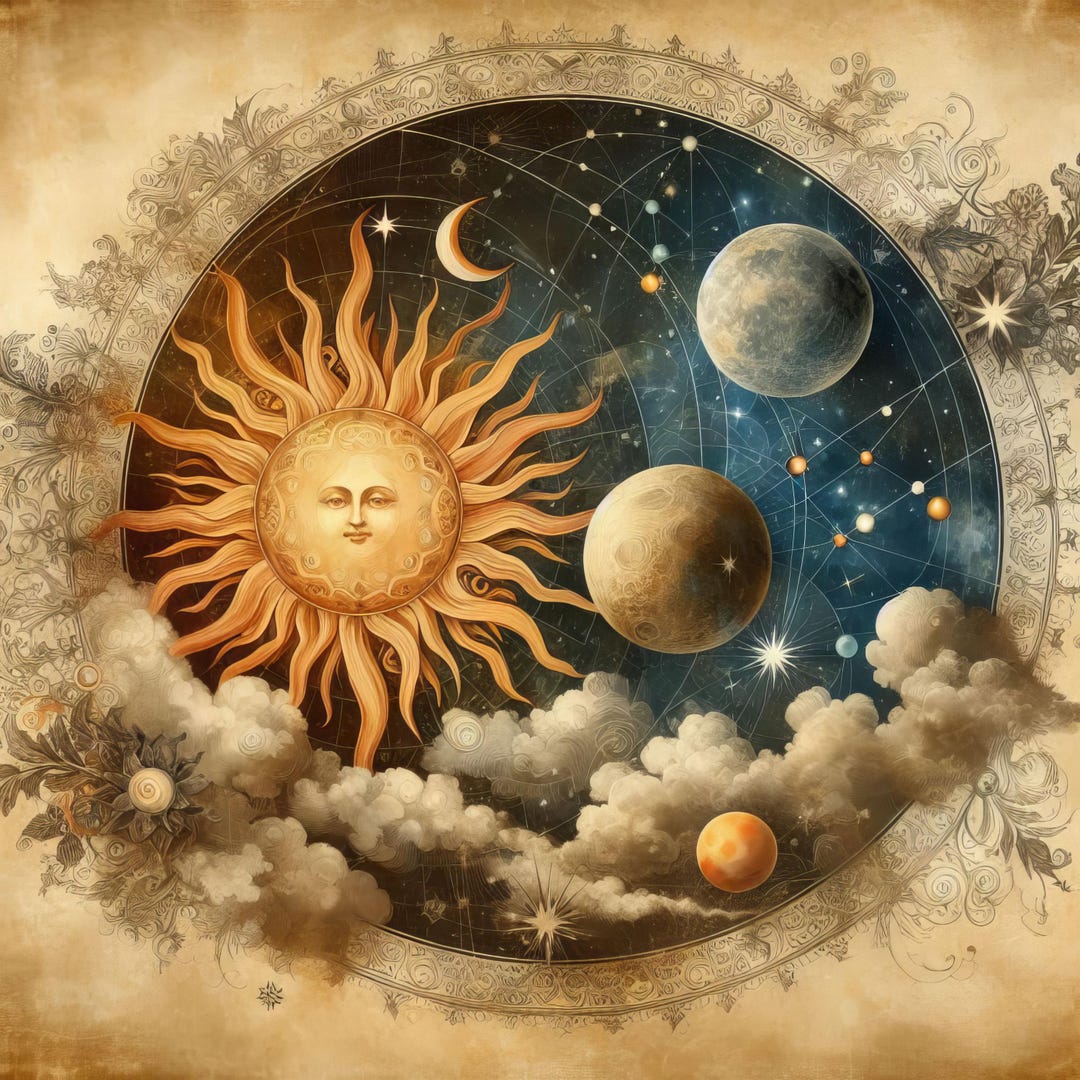 Sun Moon Astronomy Paper - Clip Art Bundle, Digital Download, Whimsical ...