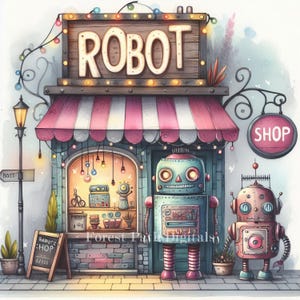 Robot Shop- Clip Art Bundle, Digital File Images Download, Whimsical ...