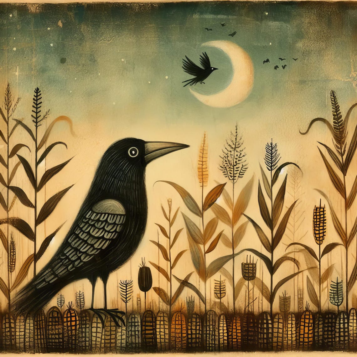 Primitive Cornfield Crow Clip Art Bundle, Digital Download, Digital ...