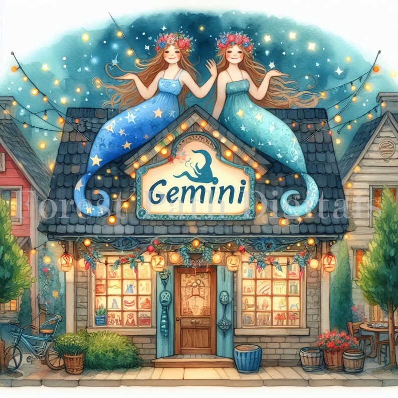 Gemini Shop- Zodiac Sign, Astrology, Spring Birthday, Village, Decor ...