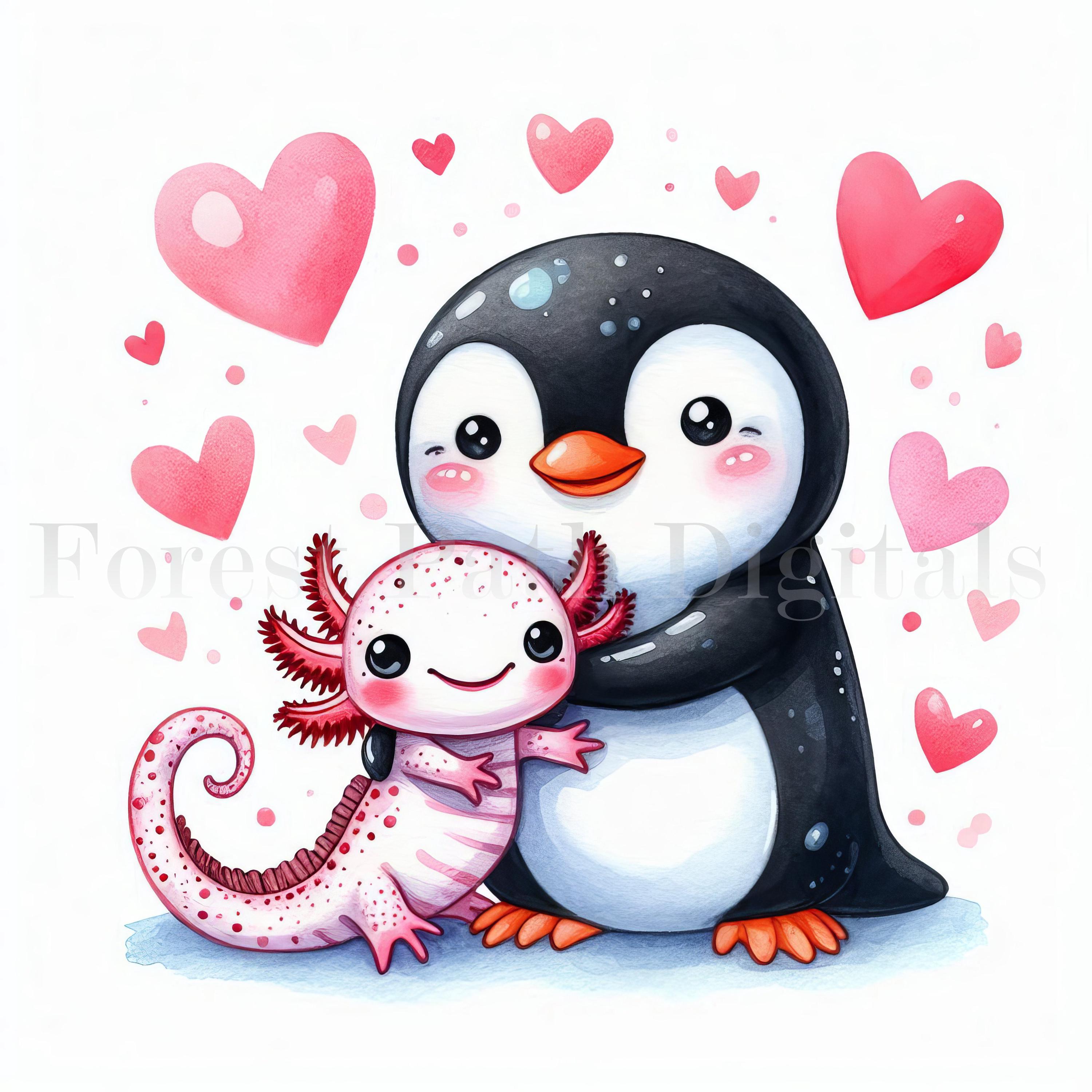 Axolotl & Penguin Valentine - Clip Art Bundle, Digital Download ...