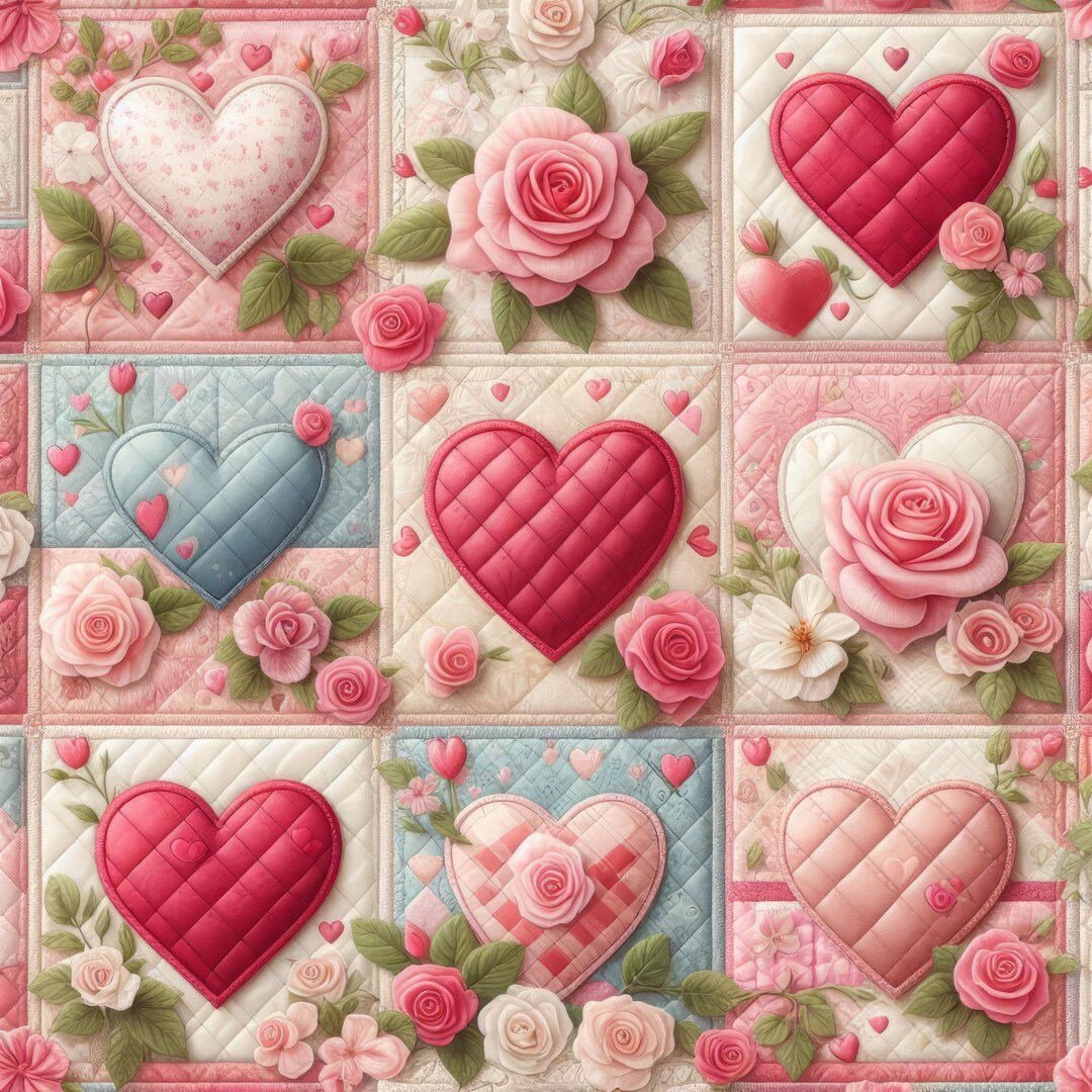 Valentine's Day Quilt - Digital Clip Art Bundle, Wall Art, Crafting ...