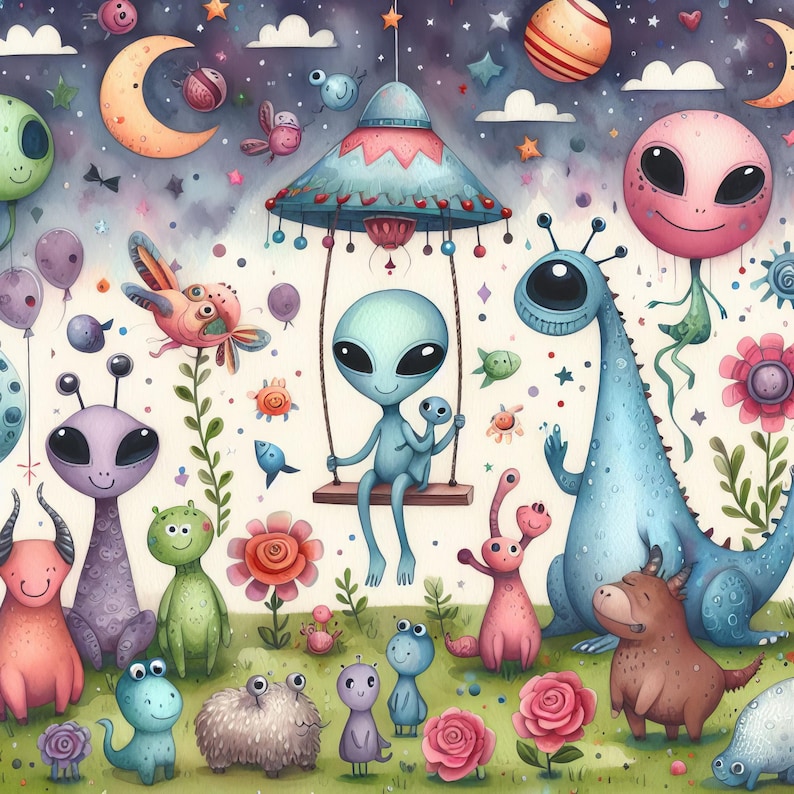Whimsical Alien Paper - Clip Art Bundle, Digital Download, Outer Space ...