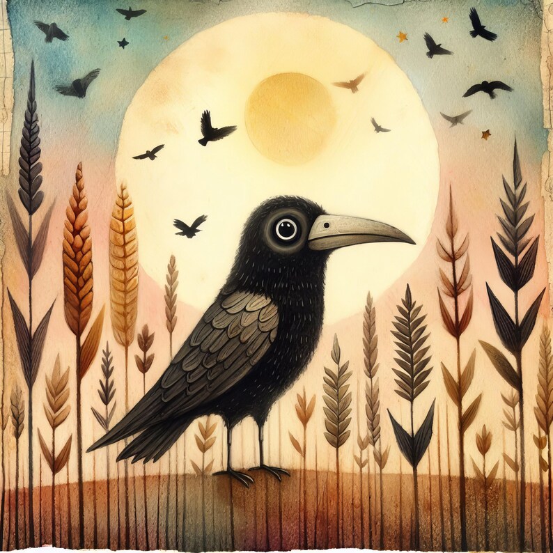 Primitive Cornfield Crow - Clip Art Bundle, Digital Download, Digital ...