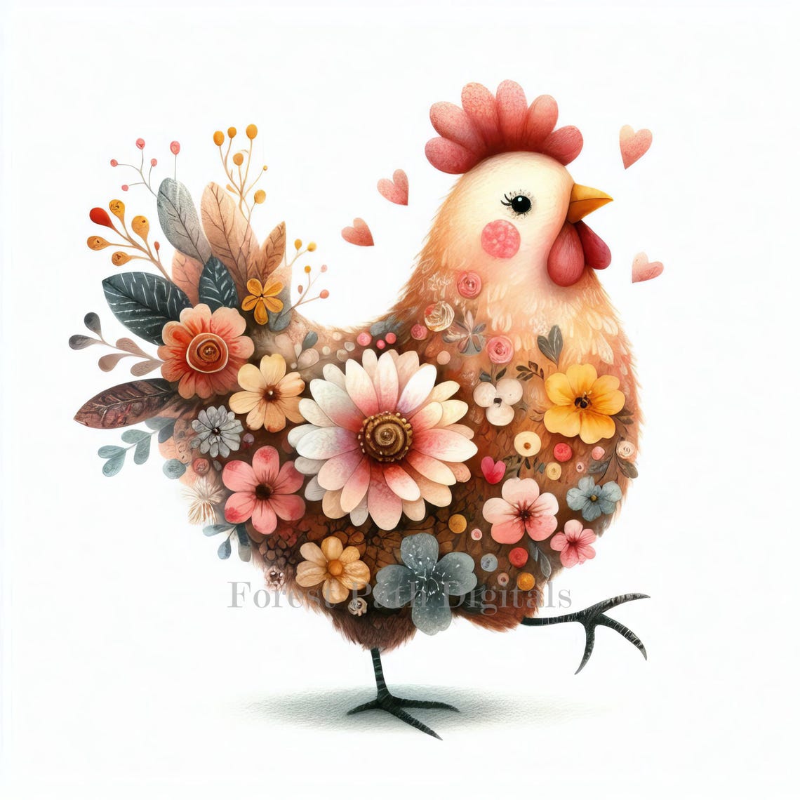 Floral Chickens - Clip Art Bundle, Digital Download, Digital Files ...