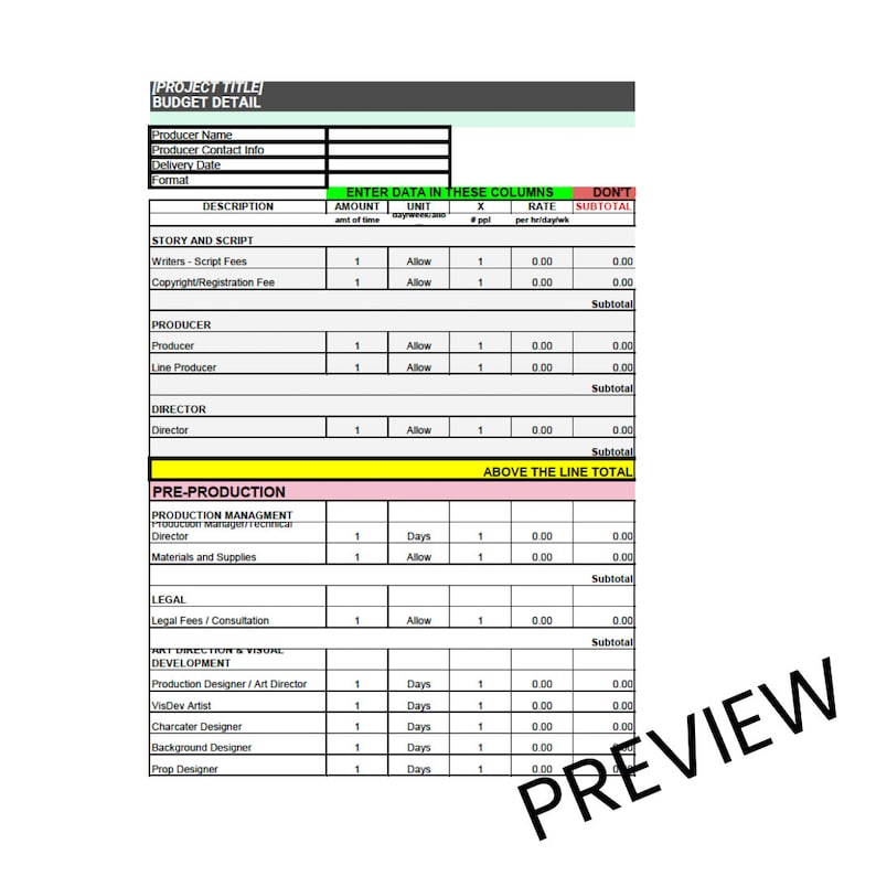 2D Animation Production Budget Template - Etsy