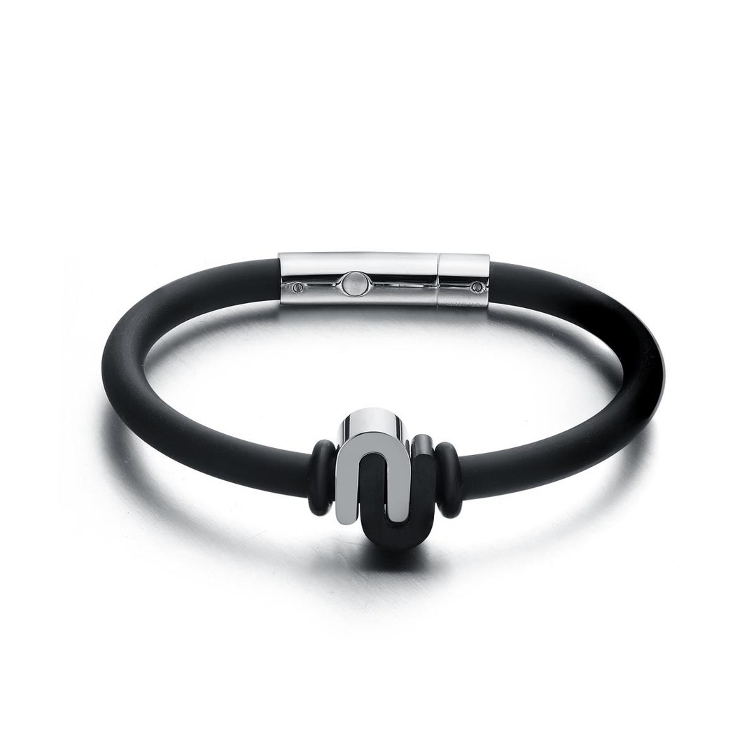 Magnetic Stainless Steel Bracelet for Men 8" Mens Black Silicone ...