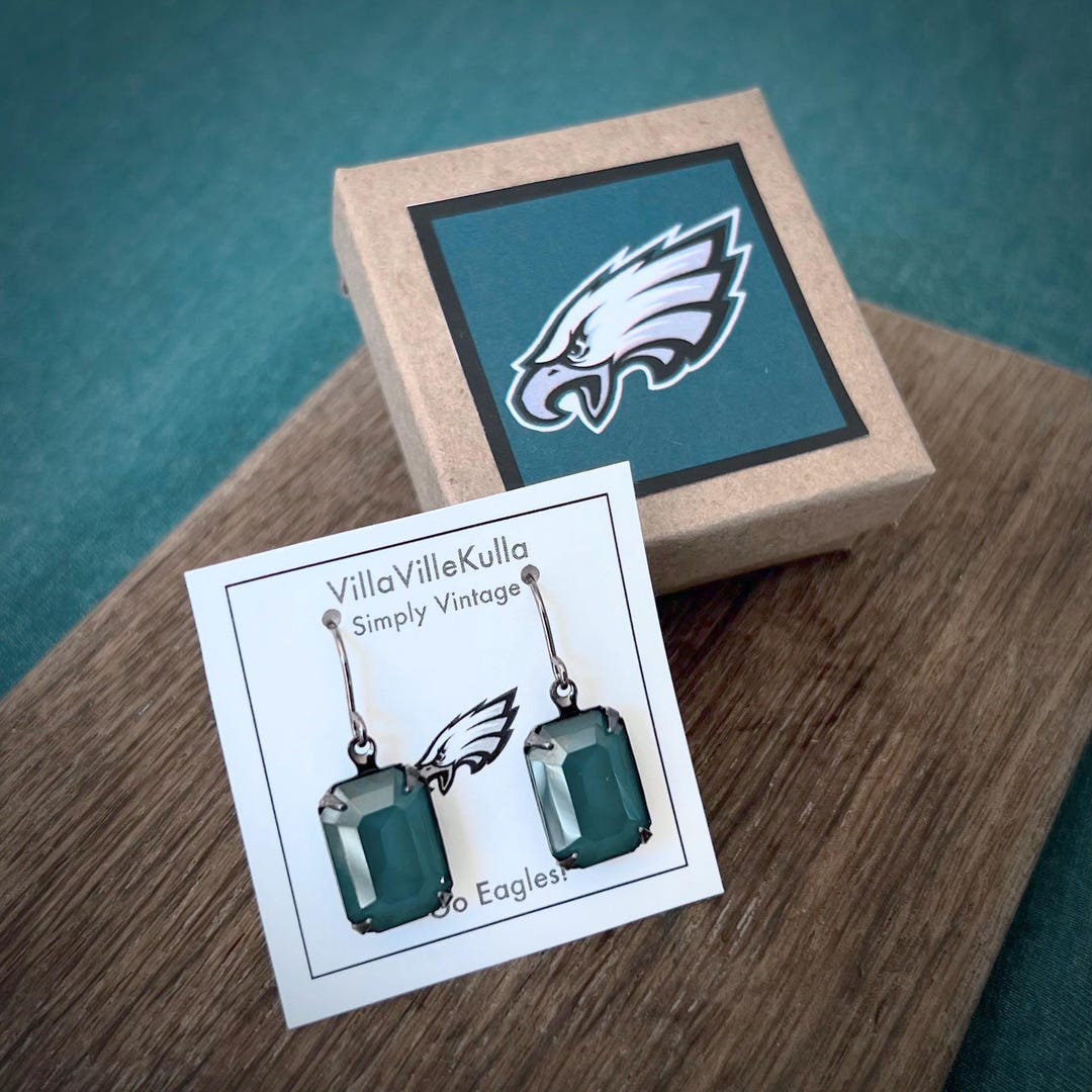 14mm Super Bowl LIX Philadelphia EAGLES Crystal Earrings Teal Green ...