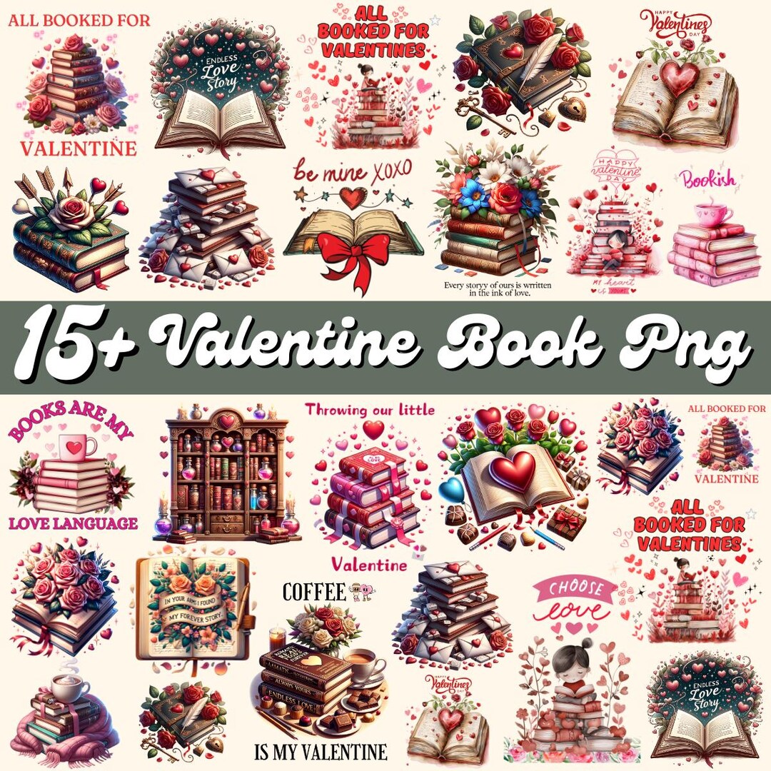 15 + Valentines Bookish Png, Valentine's Book Png, Retro Bookworm Png ...