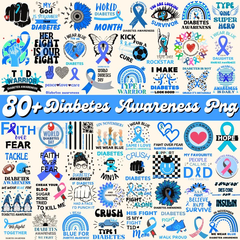 80 + Diabetes Awareness Png Bundle, Diabetes Png, Diabetes Warrior Png ...